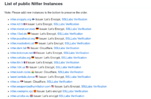 Nitter 实例列表 – Trade-Free Directory